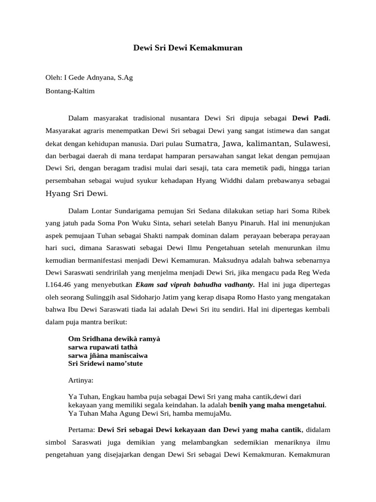 Dewi Sri: Dewi Kemakmuran Nusantara | PDF