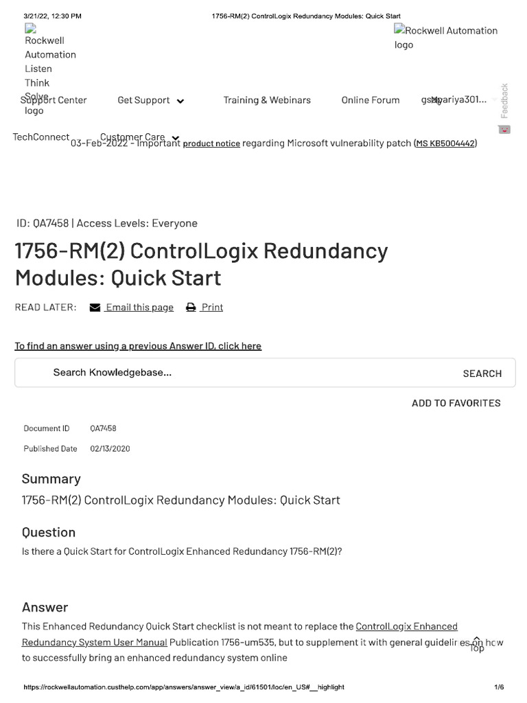 1756-RM (2) ControlLogix Redundancy Modules - Quick Start | PDF