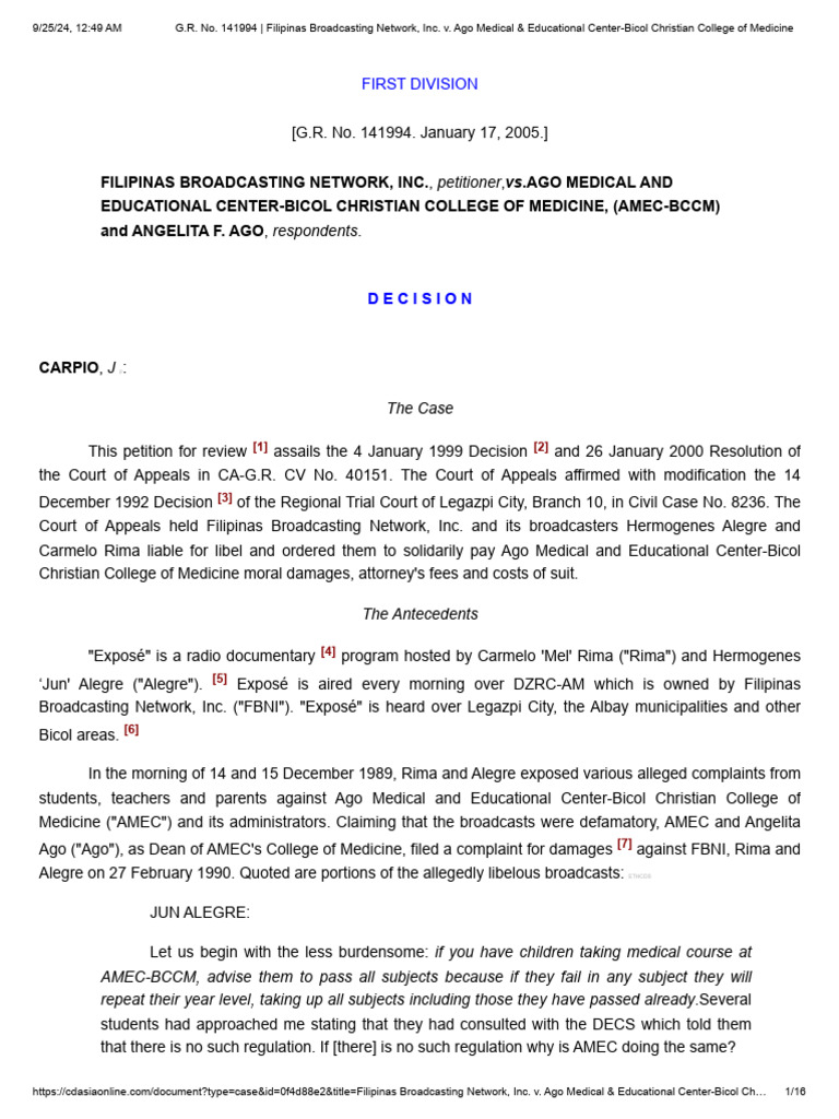 16 Filipinas Broadcasting Network, Inc. v. Ago Medical & Educational ...