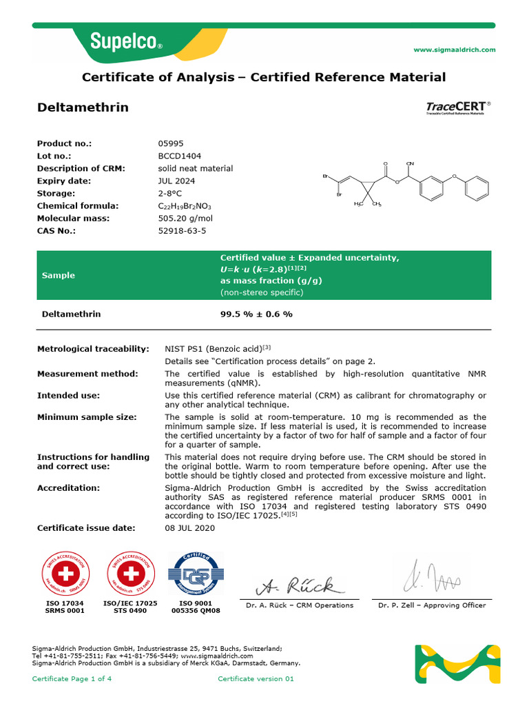 Deltamethrin Certificate of Analysis | PDF | Analysis Of Variance ...