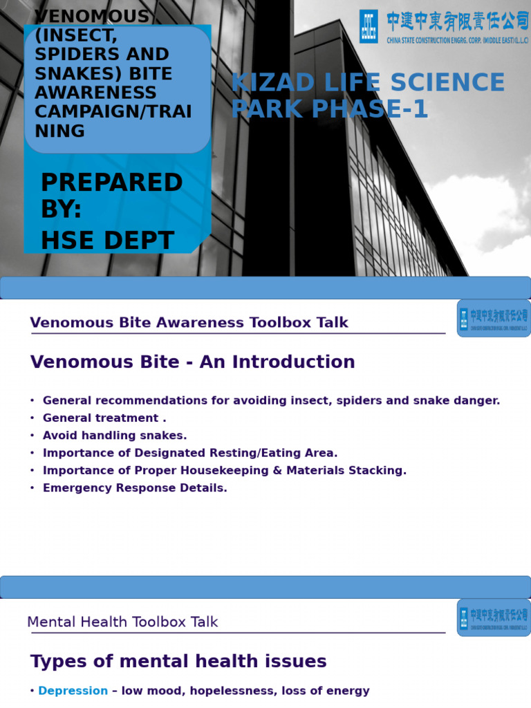 Venomous (Insect, Spiders and Snake) Bite Awareness Training | PDF