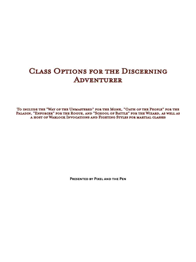 507160-Sundry Class Options | PDF | Dungeons & Dragons | Gary Gygax Games
