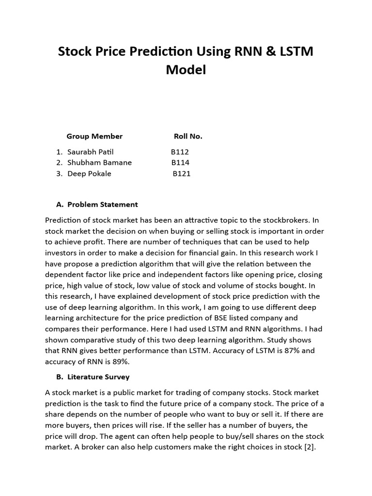 B112_B114_B121_Stock Prediction Using RNN & LSTM | PDF | Stocks | Forecasting
