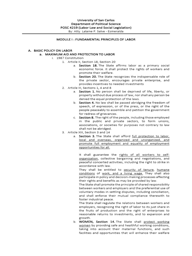 POSC 4219 Module I Outline | PDF | Labour Law | Employment