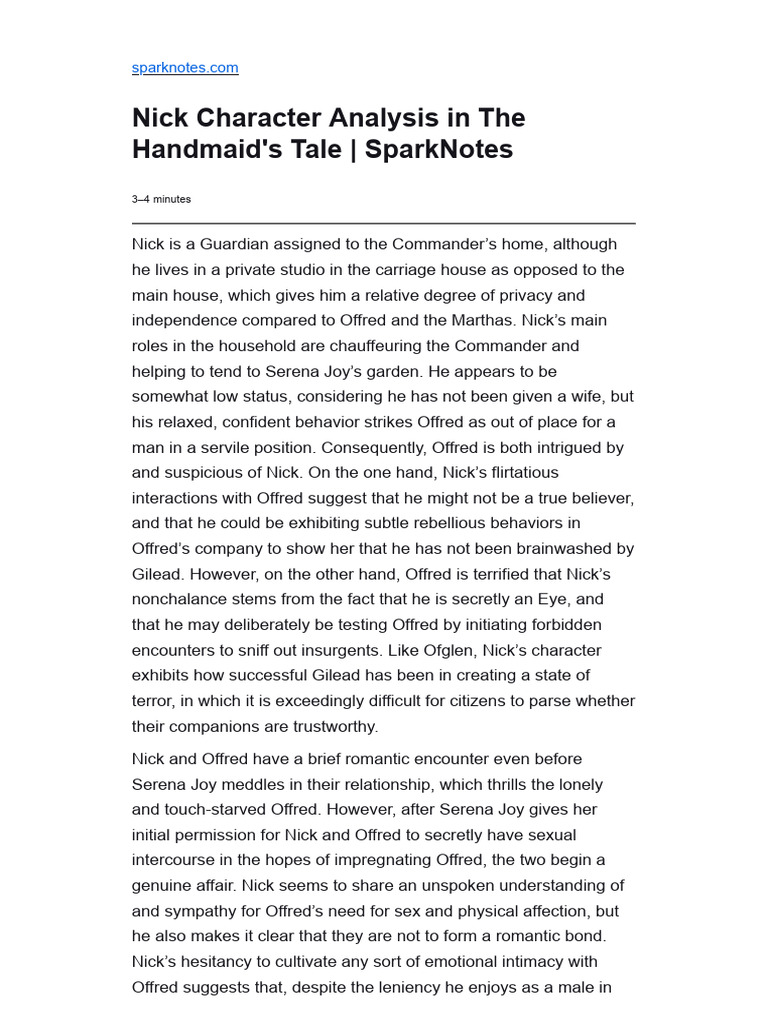Nick's Role in The Handmaid's Tale | PDF