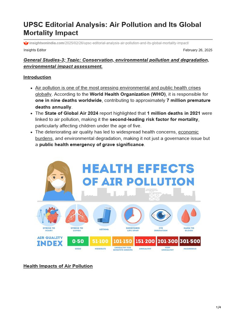 UPSC Editorial Analysis Air Pollution and Its Global Mortality Impact ...