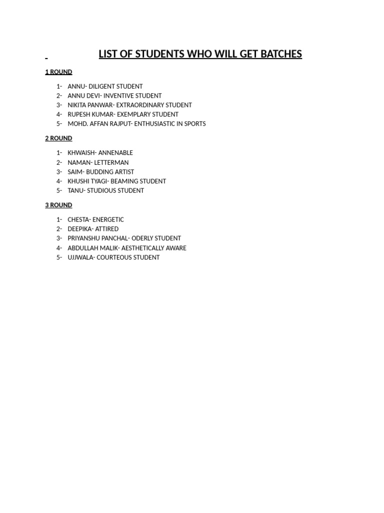 List of Students Who Will Get Batches | PDF