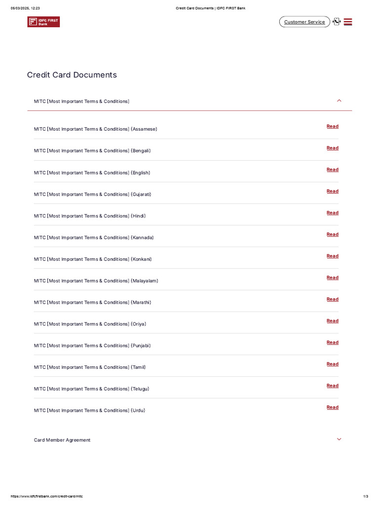 Credit Card Documents - IDFC FIRST Bank | PDF | Banks | Loans
