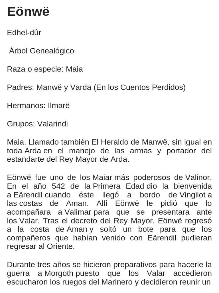 Historia de Eonwe | PDF | Tierra Media | J. R. R. Tolkien