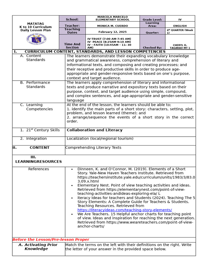 Grade IV English Daily Lesson Plan | PDF | The Chronicles Of Narnia