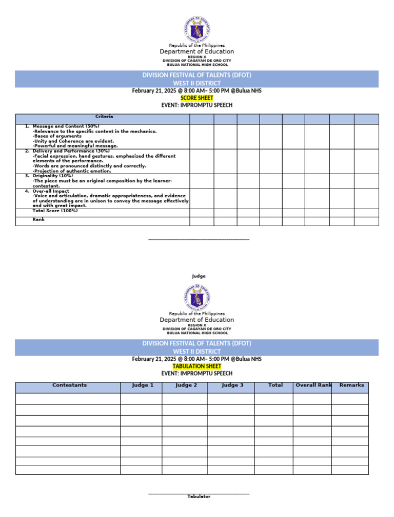 Impromptu Score Sheet | PDF