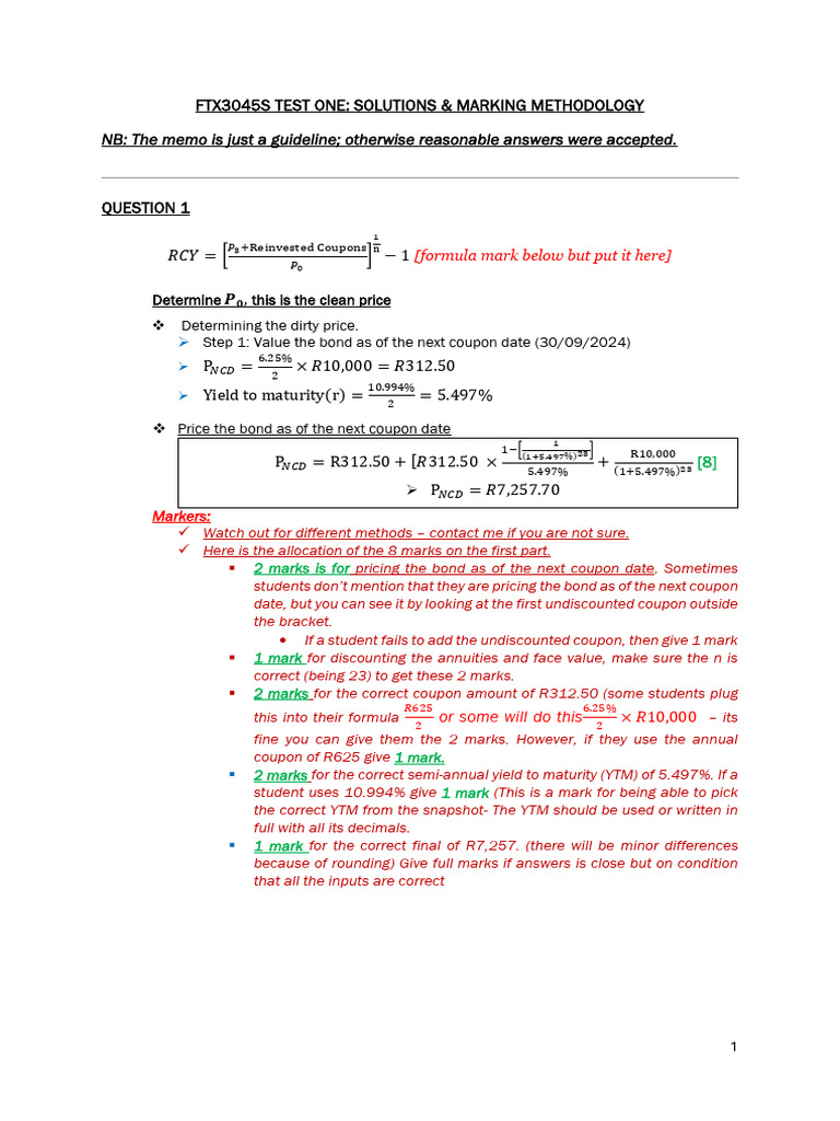 FTX3045S - Bonds - Test 1 - 2024 - Solutions - 1 2 | PDF | Yield Curve ...