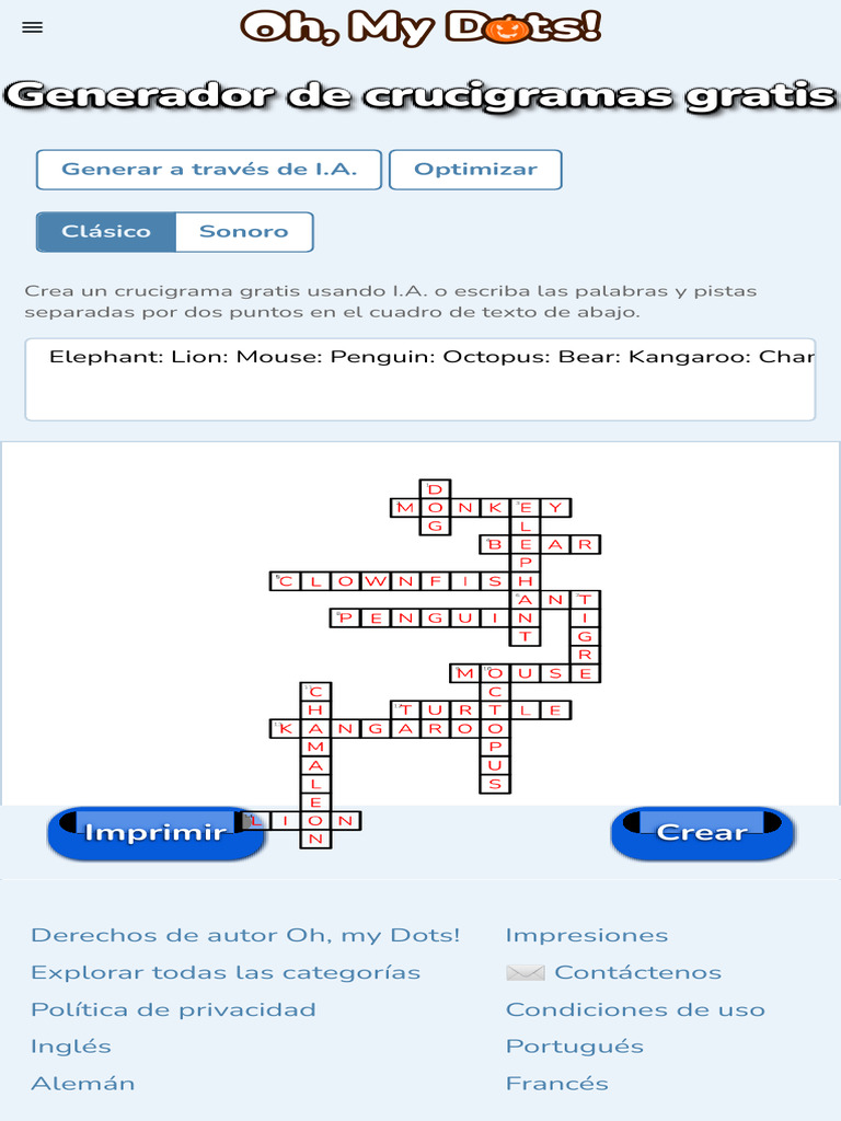 Generador de Crucigramas Gratis Con IA Oh, My Dots! | PDF