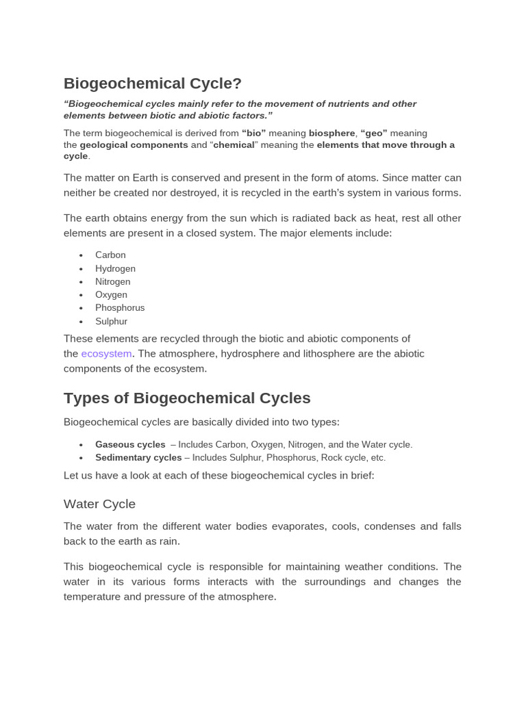 Carbon, Nitrogen, Oxygen, Suphur and Phosphorous Cycles Notes | PDF ...