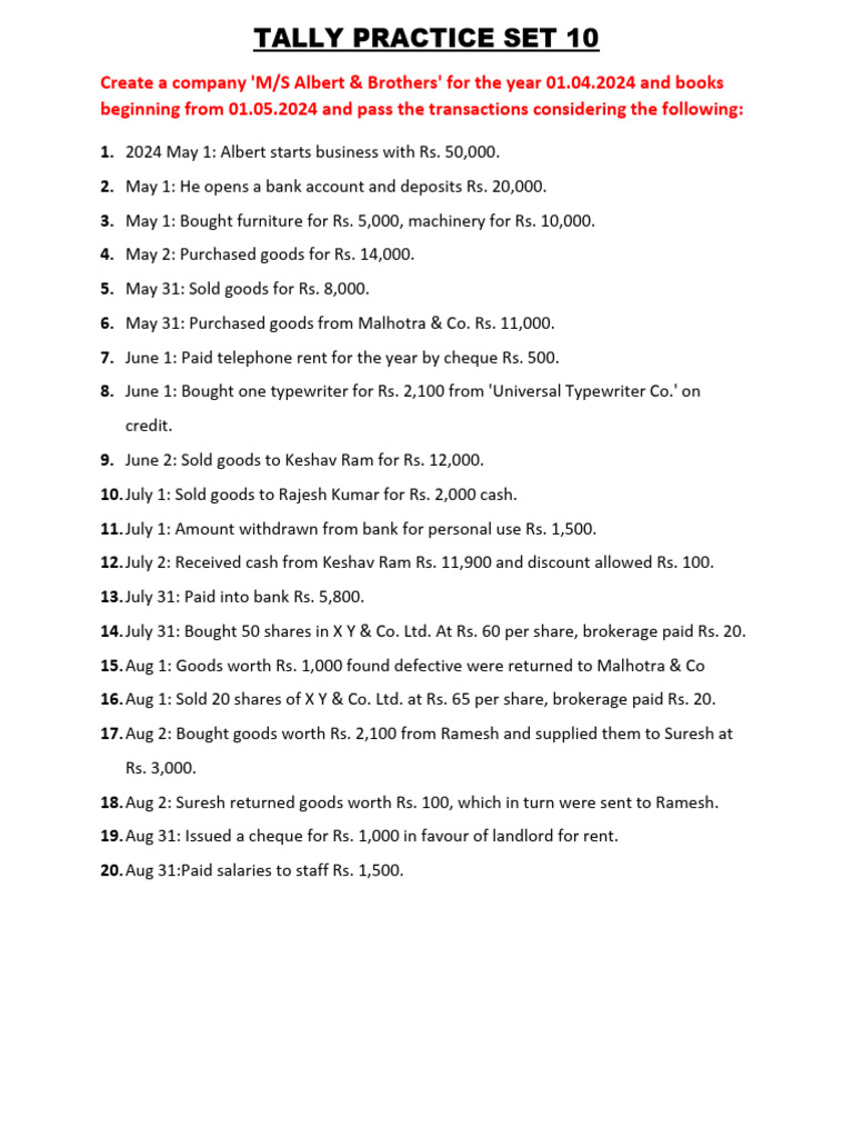 Tally Practice Set 10 | PDF