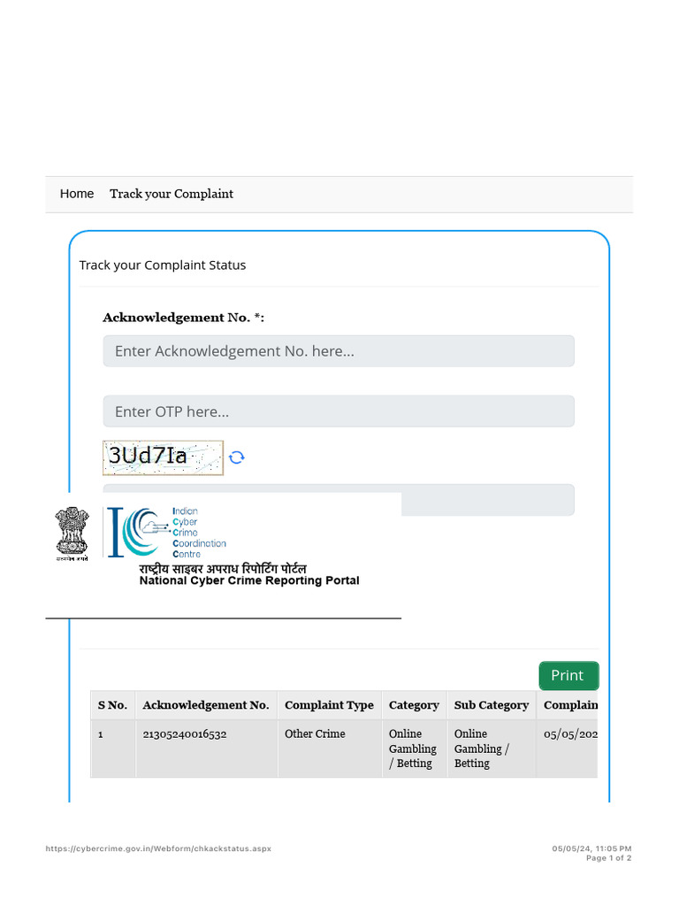 Track Your Cyber Crime Complaint Status | PDF