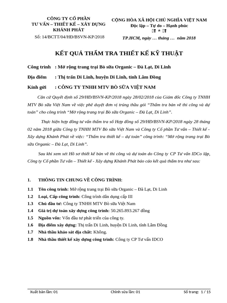 BCTT VNM Organic Di Linh | PDF