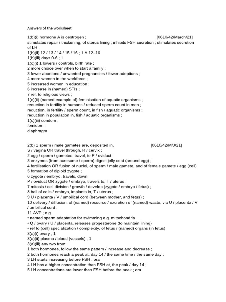 Answers of the Chapter 16 Worksheet | PDF | Luteinizing Hormone ...