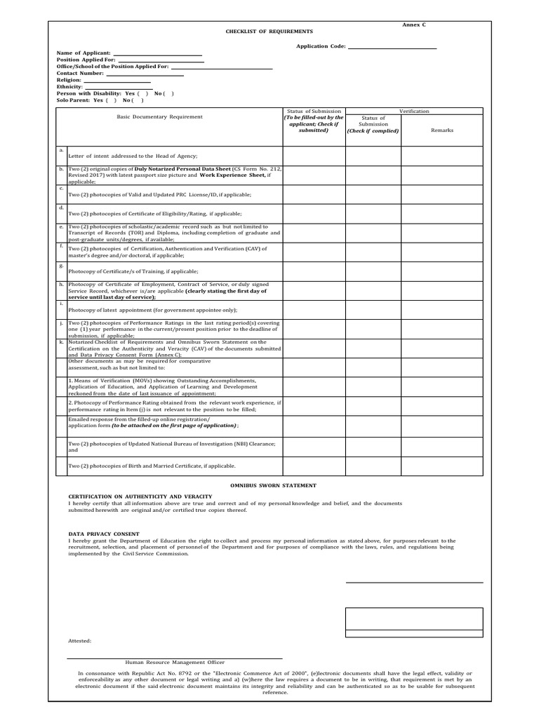 Annex-C_Checklist-of-Requirements-and-Omnibus-Sworn-Statement PDF | PDF