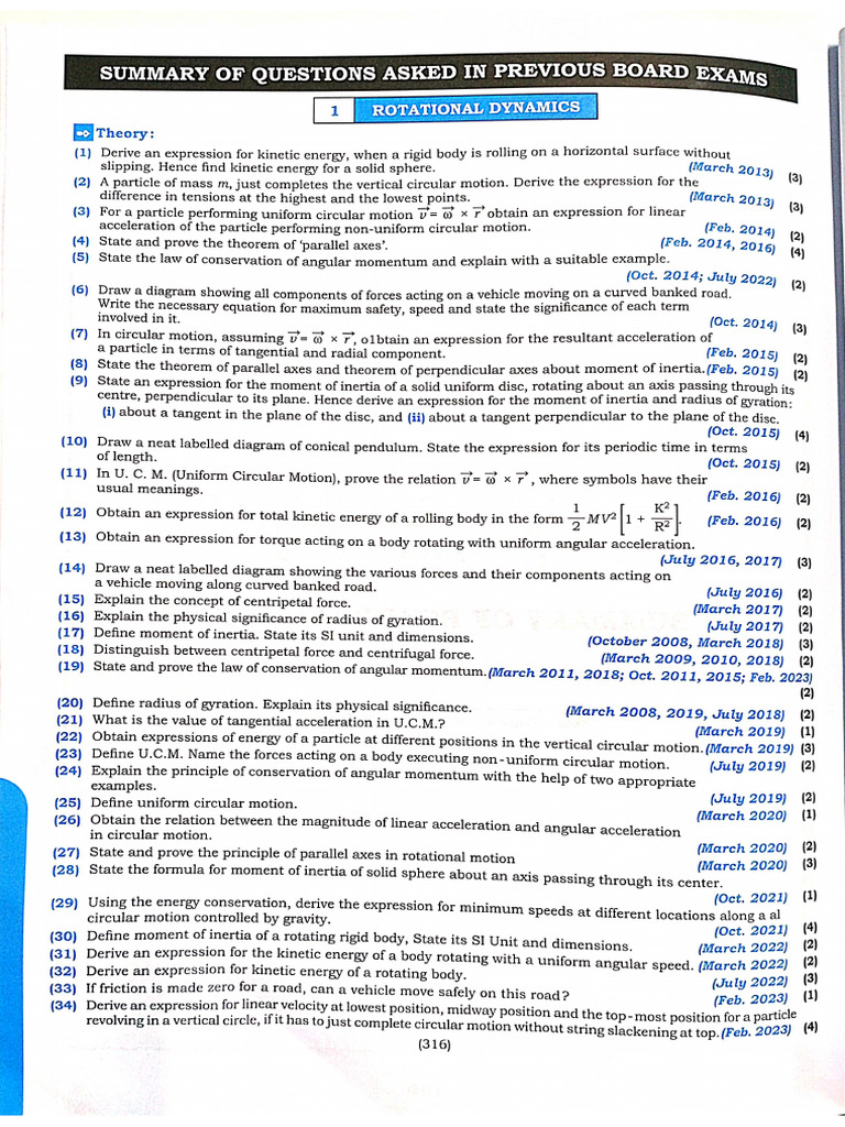 Previous Board Questions Phy-1 | PDF