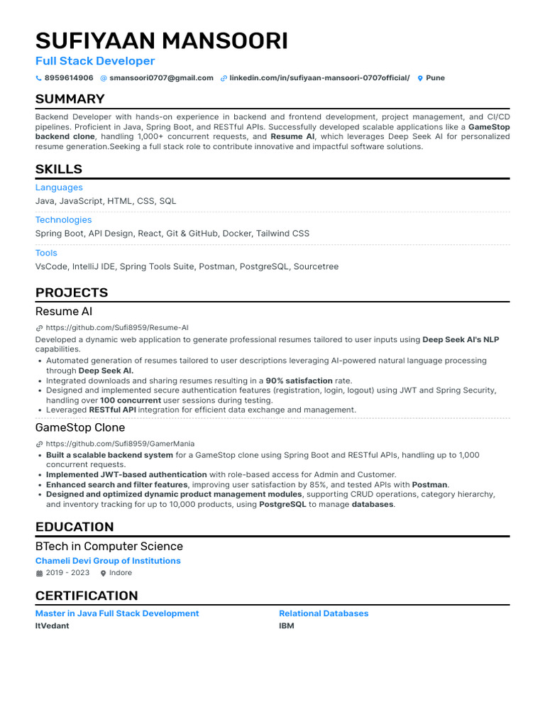 Full Stack Developer | PDF