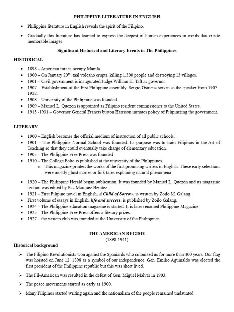 Philippine Literature in English History | PDF | Philippines | Tagalog ...