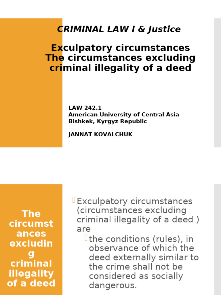 Exculpatory Circumstances (The Circumstances Excluding Criminal ...
