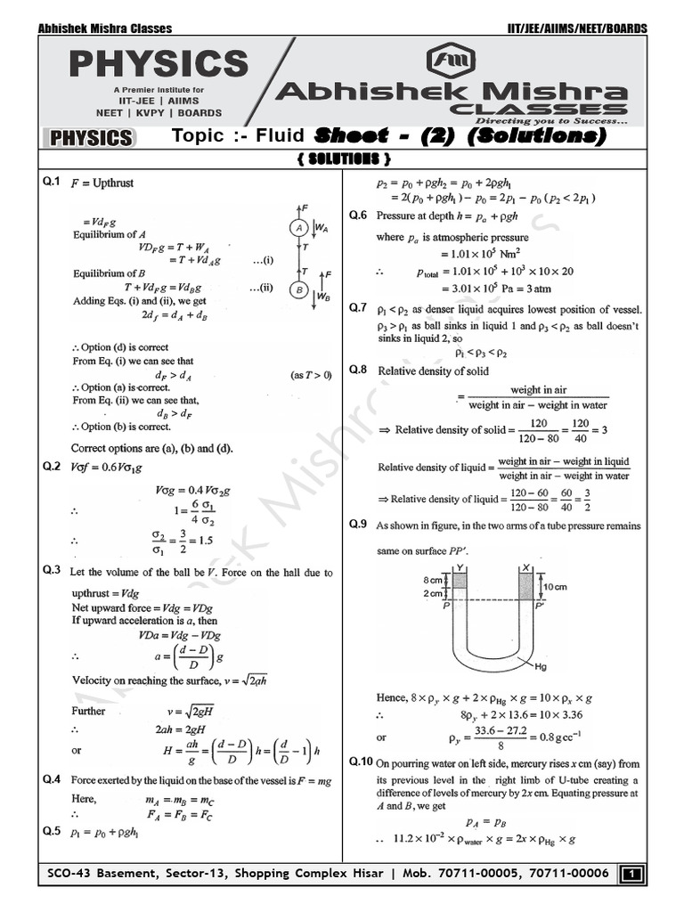 Fluid Sheet-2 (solutions) | PDF
