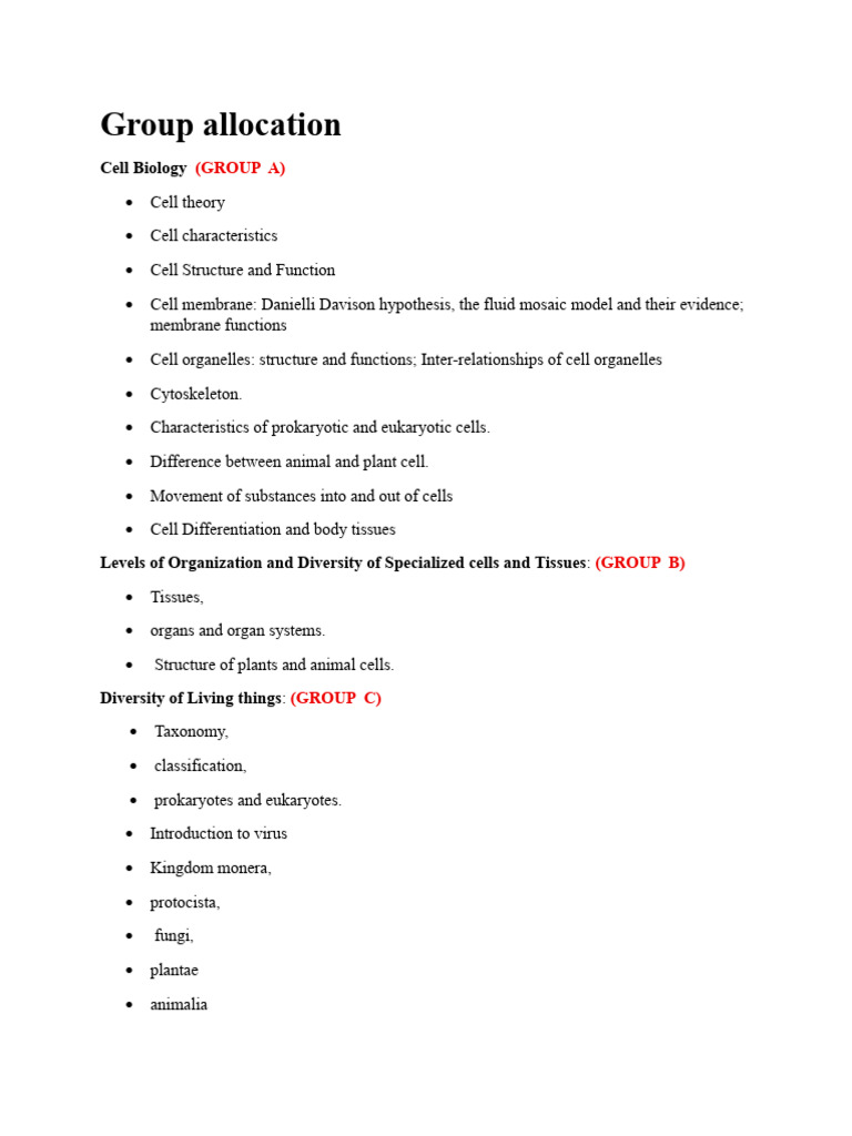 Cell Biology and Molecular Genetics Gropup Work Allocation 2025 | PDF ...