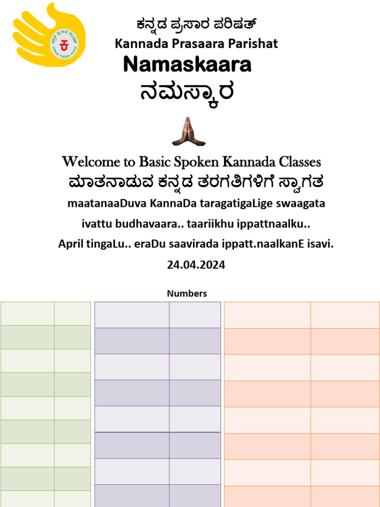 Basic Spoken Kannada Class Overview | PDF