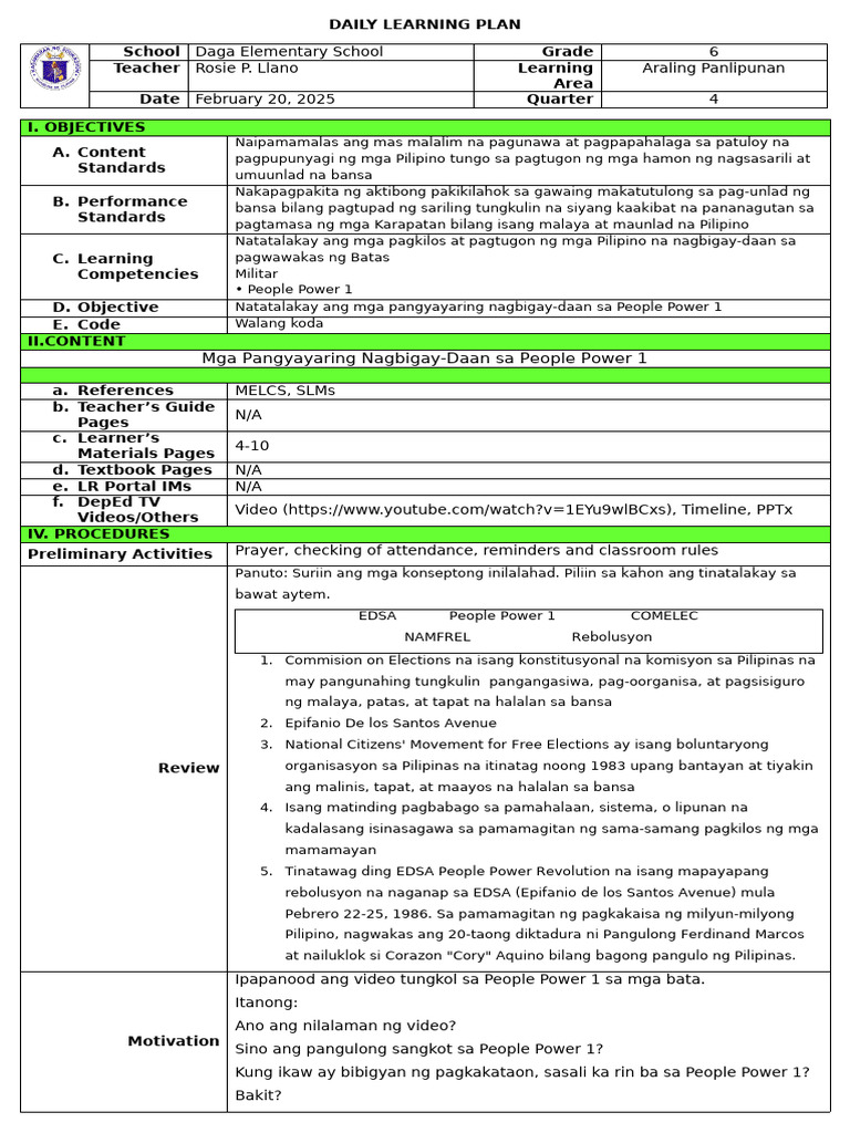 Daily Lesson Plan 02-20-202 | PDF