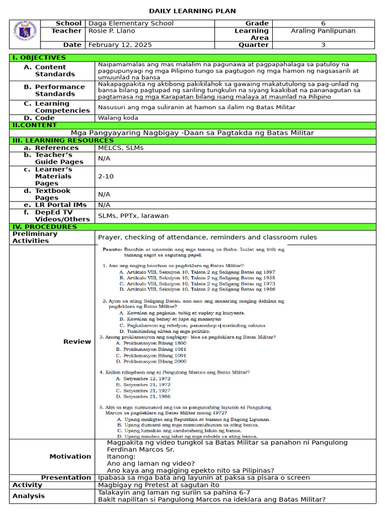 Daily Lesson Plan02-12-2025 | PDF