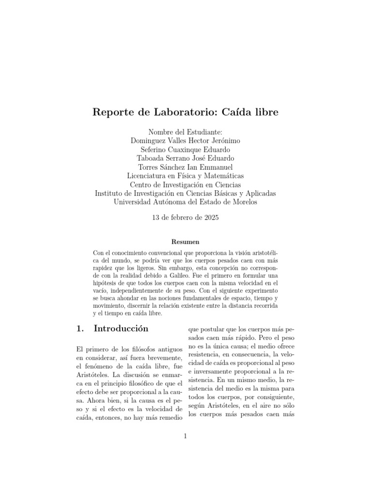 Experimento de Caída Libre: Análisis y Resultados | PDF | Desviación Estándar | Experimentar