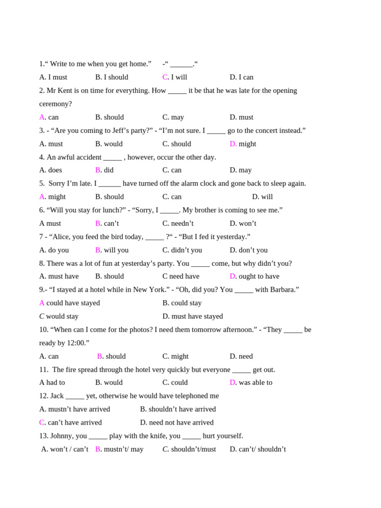 (123doc) - Bai-Tap-Ve-Modal-Verbs-Key | PDF