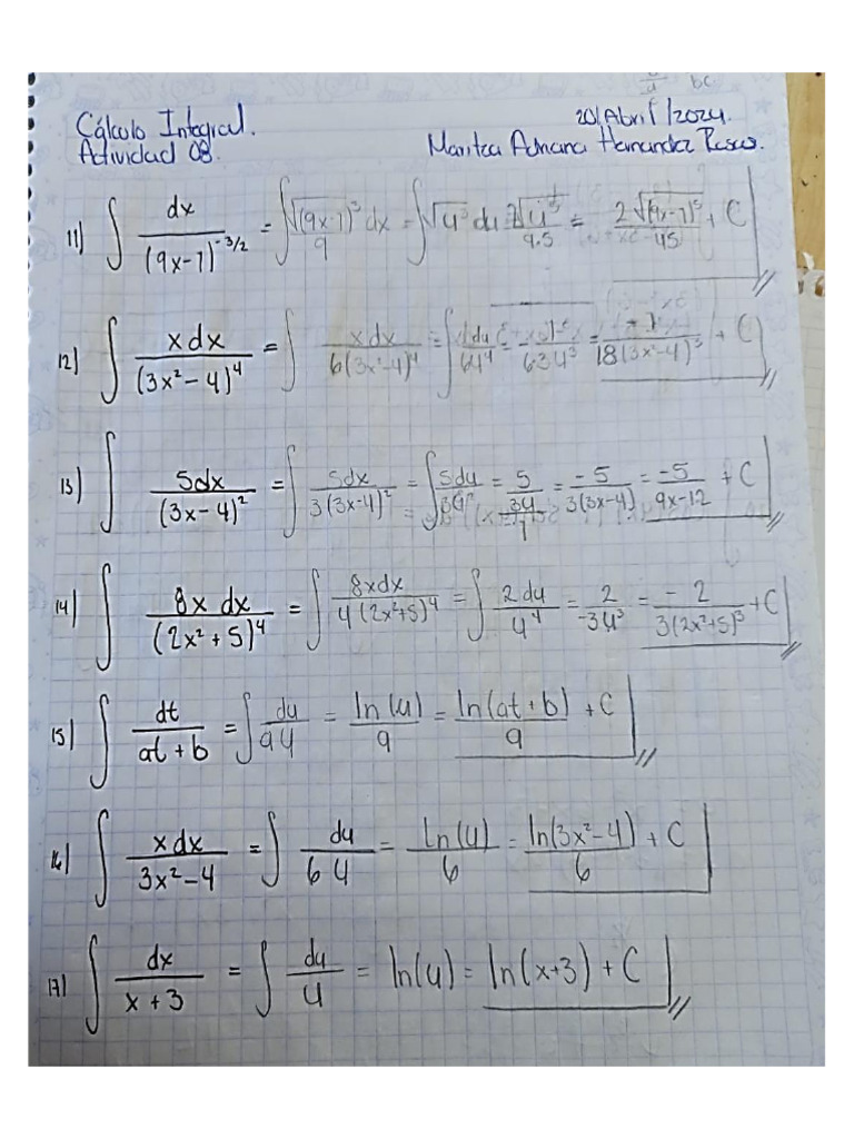 Tarea 08 - Cambio de Variable Calculo Integral | PDF