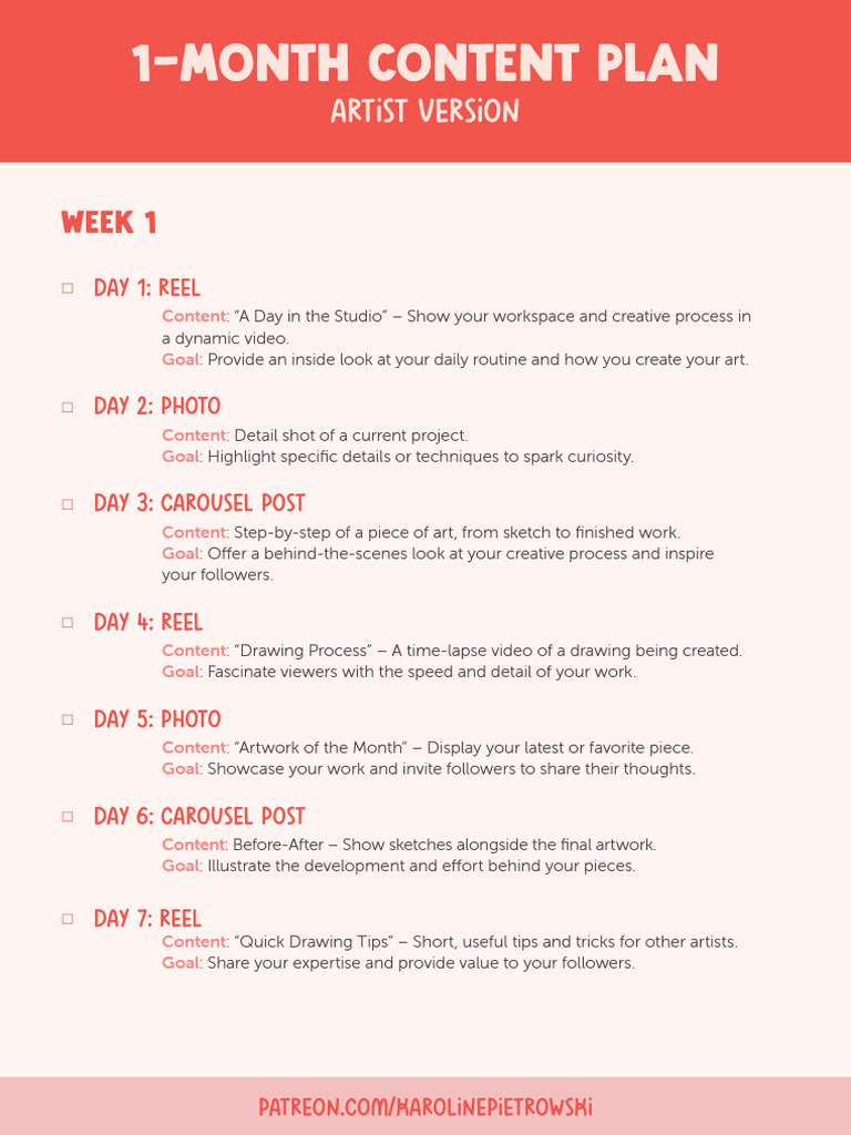 1-Month Artist Content Plan | PDF