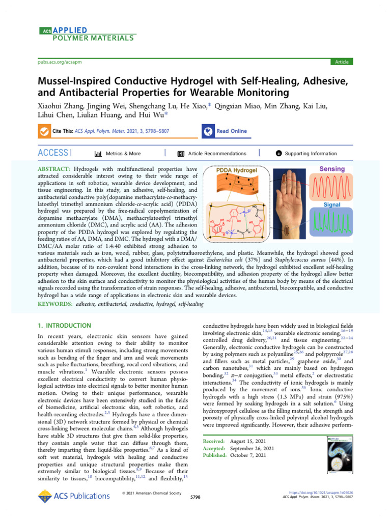Zhang Et Al 2021 Mussel Inspired Conductive Hydrogel With Self Healing ...