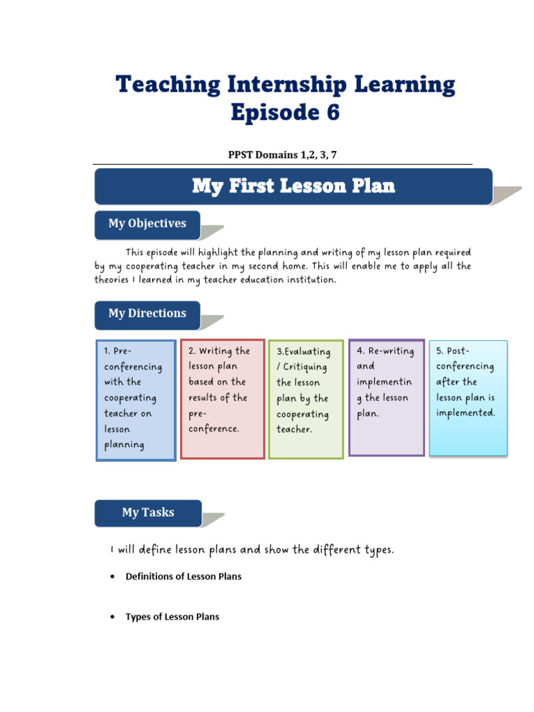 EPISODE 6 My First Lesson PLan | PDF | Lesson Plan | Teachers