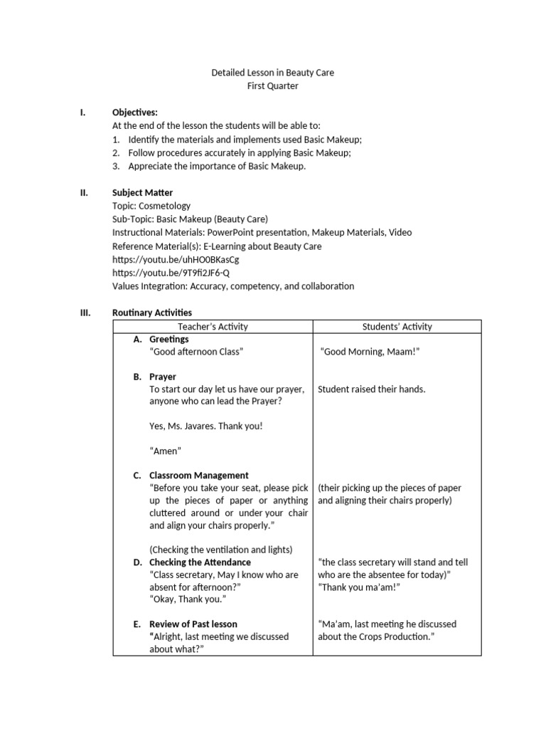 Basic Makeup Lesson Plan for Students | PDF | Lip | Cosmetics