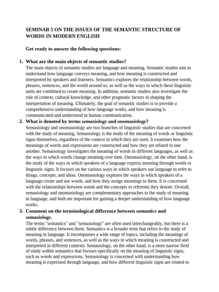 Lex - Seminar 5 On Semantic Structure | PDF | Semantics | Linguistics
