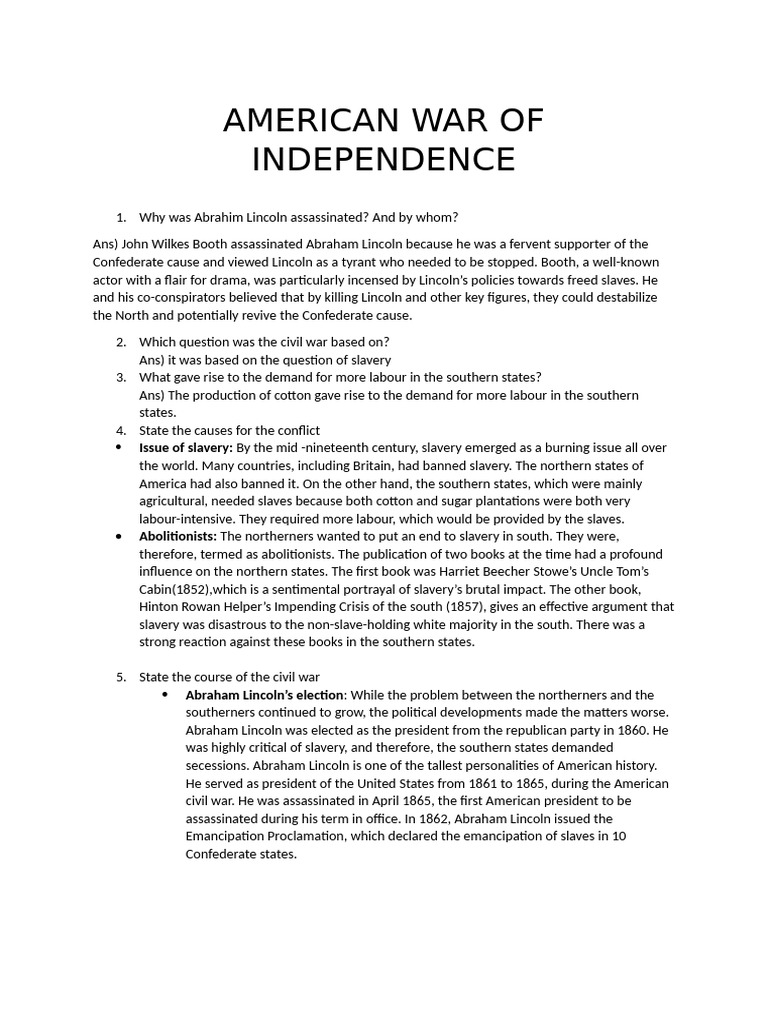 American War of Independence | PDF | Abraham Lincoln | American Civil War