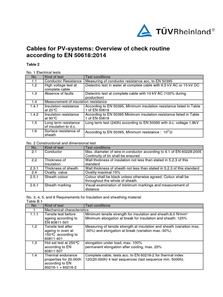 Tuv Rheinland Check Routine Cables For PV Systems en | PDF | Insulator ...