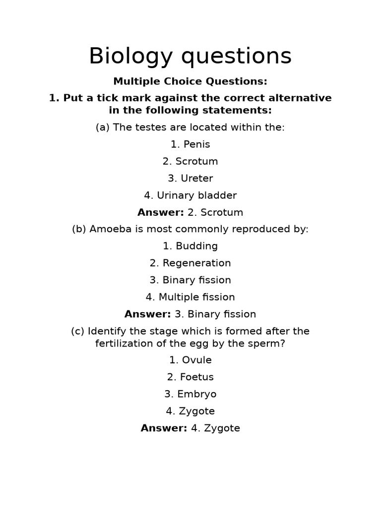 Biology questions | PDF | Reproductive System | Fertilisation