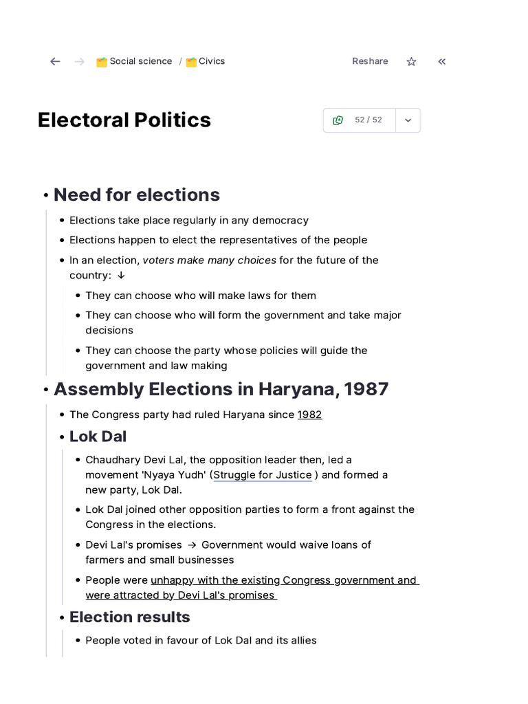 Electoral Politics Notes | PDF | Elections | Voting