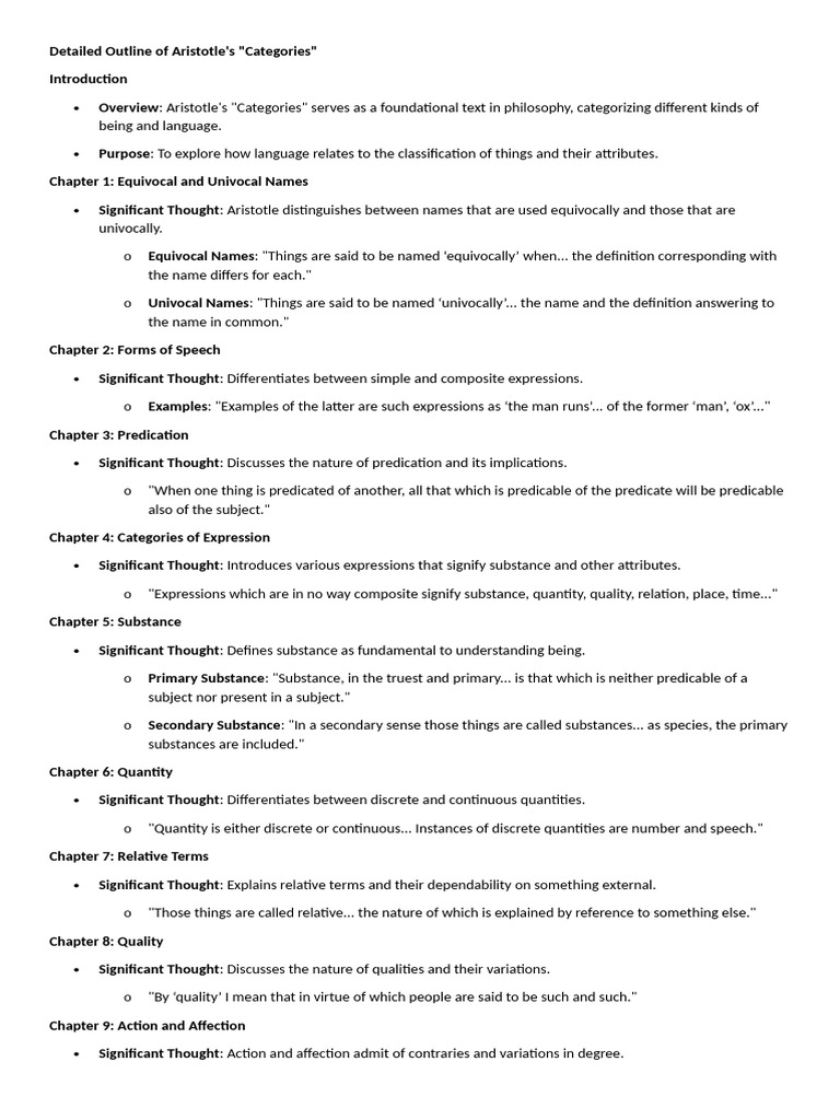 Detailed Outline of Aristotle | PDF | Substance Theory | Thought