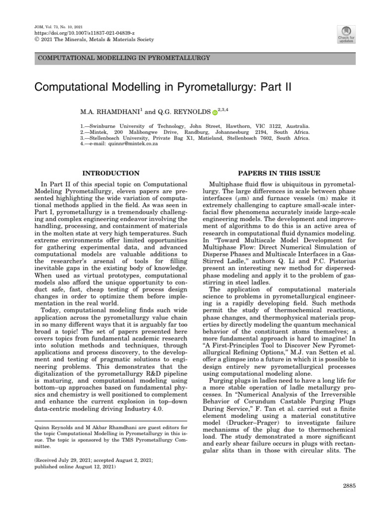 Computational Modelling in Pyrometallurgy Part II | PDF | Gases | Blast ...