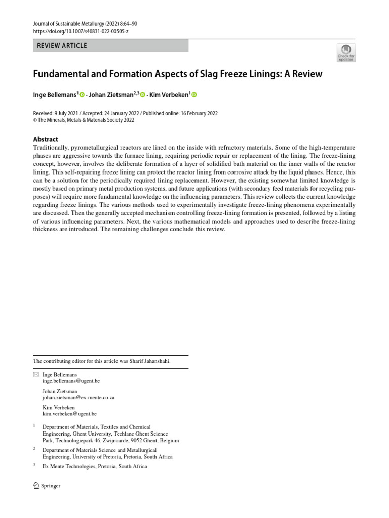 Review of Slag Freeze Lining Techniques | PDF | Heat Transfer | Refractory