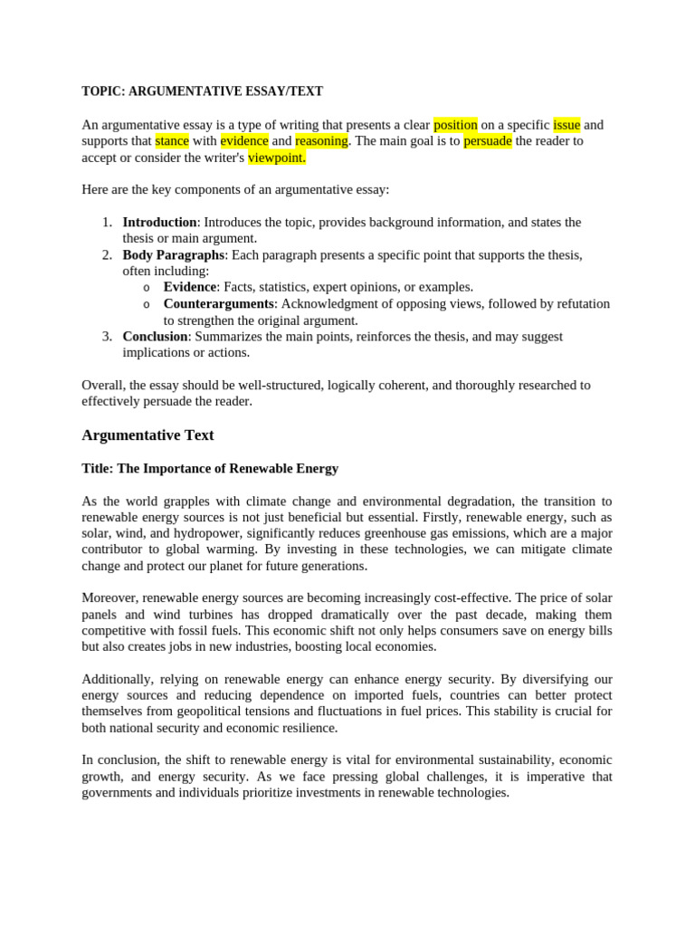 TOPIC_argumentative text | PDF | Renewable Energy | Energy Development