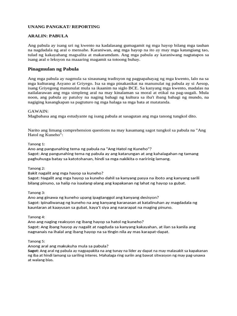 UNANG PANGKAT - Filipino | PDF