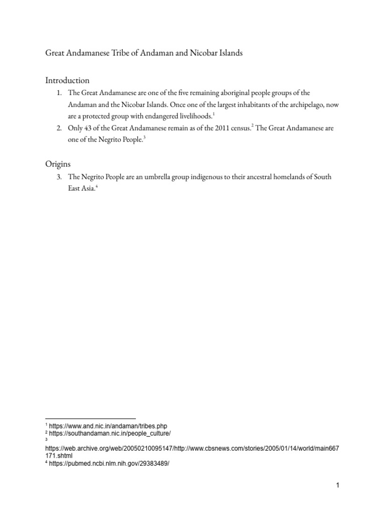 Executive Summary of Research Conducted On The Great Andamanese For ...